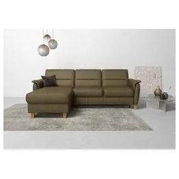 Ecksofa Home Affaire "Palmera L-Form" Sofas Gr. B/H/T: 244 cm x 89 cm x 163 cm, NaturLEDER, Recamiere links, mit Bettfunktion-mit Bettkasten-Bett mit Leder bezogen, grün (olive) Federkern, wahlweise mit Bettfunktion und mitohne Bettkasten