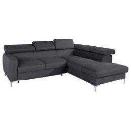 Ecksofa COTTA "Sammy L-Form" Sofas Gr. B/H/T: 242cm x 74cm x 207cm, Struktur, Ottomane rechts, mit Bettfunktion-mit Bettkasten-mit Kopfteilverstellung, schwarz inklusive Kopfteilverstellung, wahlweise mit Bettfunktion