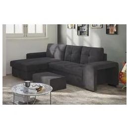 Ecksofa COTTA "Mattina L-Form" Sofas Gr. B/H/T: 268cm x 73cm x 156cm, Chenille-Struktur, Recamiere links, ohne Bettfunktion und Bettkasten, schwarz inkl. Hocker, wahlweise mit Bettfunktion und Bettkasten