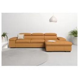 Ecksofa Home Affaire "Alberto L-Form" Sofas Gr. B/H/T: 286cm x 73cm x 174cm, Material, Recamiere rechts, ohne Bettfunktion, gelb (curry) mit Kopfteilverstellung, wahlweise Bettfunktion