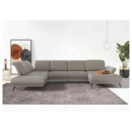 Wohnlandschaft Inosign "Coco U-Form" Sofas Gr. B/H/T: 382 cm x 88 cm x 242 cm, Feincord, mega-Recamiere rechts, ohne Sitztiefenverstellung-ohne Armteilverstellung-ohne Kopfteilverstellung-mit Federkern, grau (steel) Sitztiefen-, Arm- und Kopfteilverstellung, Cord-Bezug, Fußhöhe 15 cm