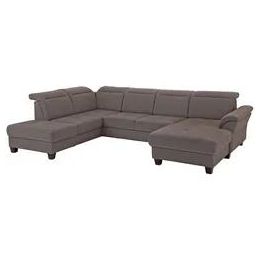 Wohnlandschaft Home Affaire "Solvei U-Form" Sofas Gr. B/H/T: 342 cm x 104 cm x 235 cm, Struktur, Ottomane links, mit Sitztiefenverstellung-mit Kopfteilverstellung-mit Bettfunktion, braun Sitztiefenverstellung und Federkern, wahlweise Kopfteilverstellung