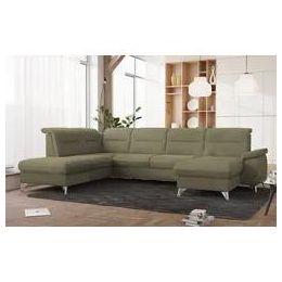 Sit & More Wohnlandschaft SIT & MORE "Astoria U-Form" Sofas Gr. B/H/T: 327cm x 91cm x 225cm, Flachgewebe, Ottomane links, mit Kopfteilverstellung-mit Armlehnfunktion-mit Relaxfunktion motorisch im Longchair-mit Bettfunktion-mit Stauraum, grün wahlweise mit motorischer Relaxfunktion