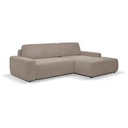 Ecksofa WERK2 "Bully L-Form" Sofas Gr. B/H/T: 264cm x 82cm x 162cm, Cord, Recamiere rechts, Schlaffunktion und Bettkasten, grau (hellgrau/beige) Curvy Trend Ecksofa mit Schlaffunktion in weichem Cord