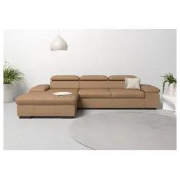 Ecksofa Home Affaire "Alberto L-Form" Sofas Gr. B/H/T: 286cm x 73cm x 174cm, NaturLEDER-NaturLEDER, Recamiere links, mit Bettfunktion-Bett mit Leder bezogen, braun (cappucino) wahlweise mit Bettfunktion, inkl. Kopfteilverstellung, Recamiere