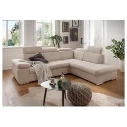 Ecksofa Inosign "Vasto L-Form" Sofas Gr. B/H/T: 283cm x 102cm x 228cm, Cord, Ottomane rechts, beige inkl. Bettfunktion und Bettkasten, Kopfteilfunktion