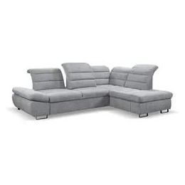 Ecksofa WERK2 "Roma L-Form" Sofas Gr. B/H/T: 284cm x 105cm x 217cm, Struktur weich, Recamiere rechts, Schlaffunktion, Bettkasten, verstellbare Kopfteile, Sitztiefenverstellung, grau (hellgrau) Sofa mit Schlaffunktion, Sitztiefenverstellung, verstellbare Kopfteile