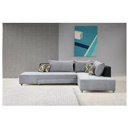 Ecksofa WERK2 "Split L-Form" Sofas Gr. B/H/T: 307cm x 82cm x 223cm, Struktur weich, Recamiere rechts, Schlaffunktion, grau Ecksofa mit innovativer Drehfunktion für Schlaffunktion & Liegefläche