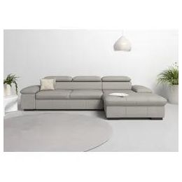 Ecksofa Home Affaire "Alberto L-Form" Sofas Gr. B/H/T: 286cm x 73cm x 174cm, Material, Recamiere rechts, ohne Bettfunktion-Rücken mit Spannstoff bezogen, grau (hellgrau) wahlweise mit Bettfunktion, inkl. Kopfteilverstellung, Recamiere Bestseller