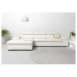 Ecksofa Home Affaire "Alberto L-Form" Sofas Gr. B/H/T: 286cm x 73cm x 174cm, Material, Recamiere links, ohne Bettfunktion, weiß (altweiß) mit Kopfteilverstellung, wahlweise Bettfunktion