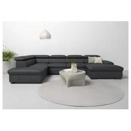 Wohnlandschaft Home Affaire "Alberto U-Form" Sofas Gr. B/H/T: 350cm x 73cm x 228cm, NaturLEDER, Recamiere rechts, ohne Bettfunktion, schwarz mit Kopfteilverstellung, wahlweise Bettfunktion