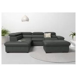 Ecksofa Home Affaire "Alberto L-Form" Sofas Gr. B/H/T: 272cm x 73cm x 226cm, Material, Ottomane links, ohne Bettfunktion, grau (anthrazit) mit Kopfteilverstellung, wahlweise Bettfunktion