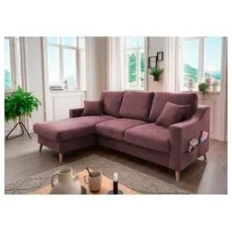 Ecksofa Inosign "Valentina L-Form" Sofas Gr. B/H/T: 228cm x 94cm x 150cm, Struktur, Recamiere links-Bettfunktion rechts, rot (bordeaux) 2 Zierkissen, mit Seitentasche, ausziehbarer Liegefläche, Bettkasten