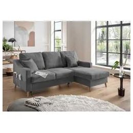 Ecksofa Inosign "Valentina L-Form" Sofas Gr. B/H/T: 228cm x 94cm x 150cm, Cord, Recamiere rechts-Bettfunktion links, grau 2 Zierkissen, mit Seitentasche, ausziehbarer Liegefläche, Bettkasten