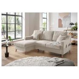 Ecksofa Inosign "Valentina L-Form" Sofas Gr. B/H/T: 228cm x 94cm x 150cm, Cord, Recamiere links-Bettfunktion rechts, beige 2 Zierkissen, mit Seitentasche, ausziehbarer Liegefläche, Bettkasten