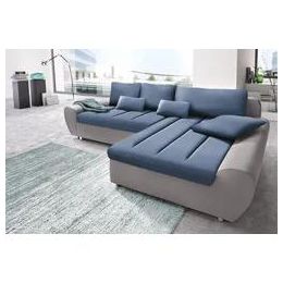 Sit & More Ecksofa SIT & MORE "Bandos L-Form" Sofas Gr. B/H/T: 289cm x 83cm x 173cm, Flachgewebe, Recamiere rechts, mit Bettfunktion, blau (hellgrau/pacific) in 2 unterschiedlichen Größen, wahlweise mit Bettfunktion