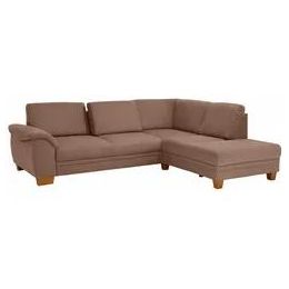 Ecksofa Home Affaire "Husum L-Form" Sofas Gr. B/H/T: 269cm x 90cm x 219cm, Luxus-Microfaser TORO, Ottomane rechts, braun mit Sitztiefenverstellung, Federkern-Polsterung und Kontrastnaht