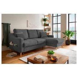 Ecksofa Inosign "Valentina L-Form" Sofas Gr. B/H/T: 228cm x 94cm x 150cm, Microfaser, Recamiere rechts-Bettfunktion links, grau (anthrazit) 2 Zierkissen, mit Seitentasche, ausziehbarer Liegefläche, Bettkasten