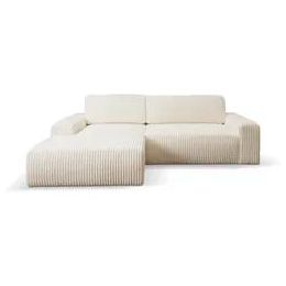 Ecksofa WERK2 "Hugo-L L-Form" Sofas Gr. B/H/T: 267cm x 85cm x 167cm, Breitcord, Recamiere links, Schlaffunktion und Bettkasten, beige (creme) Design Ecksofa in Cord mit Schlaffunktion & Bettkasten