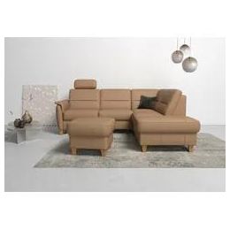 Ecksofa Home Affaire "Palmera L-Form" Sofas Gr. B/H/T: 236 cm x 89 cm x 212 cm, NaturLEDER, Ottomane rechts, mit Bettfunktion-mit Bettkasten-Bett mit Leder bezogen, braun (cappuccino) Federkern, wahlweise mit Bettfunktion und mitohne Stauraum