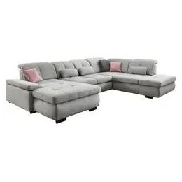 Ecksofa DIE PLANBAR "MP-IN16012 L-Form" Sofas Gr. B/H/T: 371cm x 85cm x 195cm, Chenille, Armlehne links, Sitztiefenverstellung, weiß (silber) mit Sitztiefenverstellung und Federkern-Polsterung