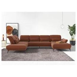 Wohnlandschaft Inosign "Coco U-Form" Sofas Gr. B/H/T: 382cm x 88cm x 242cm, Feincord, mega-Recamiere rechts, mit Sitztiefenverstellung-mit Armteilverstellung-mit Kopfteilverstellung-ohne Federkern, rosegold (kupfer) Sitztiefen-, Arm- und Kopfteilverstellung, Cord-Bezug, Fußhöhe 15 cm