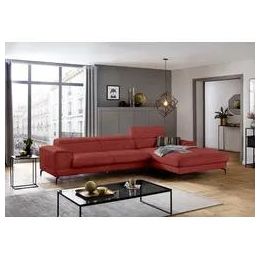 Ecksofa W.Schillig "piedroo" Sofas Gr. B/H/T: 343cm x 70cm x 193cm, Stoff S37, Longchair rechts, mit Kopfteilverstellung-mit motorischer Sitztiefenverstellung, rot (marsala s37) Kopfteilverstellung, wahlweise mit Sitztiefenverstellung, Breite 343cm