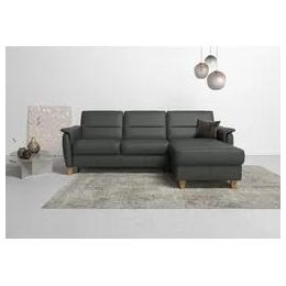 Ecksofa Home Affaire "Palmera L-Form" Sofas Gr. B/H/T: 244 cm x 89 cm x 163 cm, NaturLEDER, Recamiere rechts, mit Bettfunktion-mit Bettkasten-Bett mit Leder bezogen, grau (anthrazit) Federkern, wahlweise mit Bettfunktion und mitohne Bettkasten