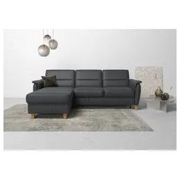 Ecksofa Home Affaire "Palmera L-Form" Sofas Gr. B/H/T: 244 cm x 89 cm x 163 cm, NaturLEDER, Recamiere links, mit Bettfunktion-mit Bettkasten-Bett mit Leder bezogen, schwarz Federkern, wahlweise mit Bettfunktion und mitohne Bettkasten