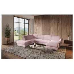 Wohnlandschaft Home Affaire "Calypso U-Form" Sofas Gr. B/H/T: 334 cm x 85 cm x 227 cm, Struktur, Ottomane links, mit Kopfteilverstellung-mit Armteilverstellung-mit Bett-ohne Bettkasten-mit Relax motorisch-mit Stauraum, rosa (altrosa) wahlweise mit motorischer Relaxfunktion