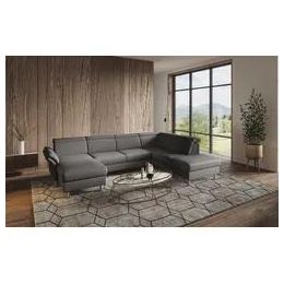 Wohnlandschaft Home Affaire "Calypso U-Form" Sofas Gr. B/H/T: 334 cm x 85 cm x 227 cm, Luxus-Microfaser, Ottomane rechts, mit Kopfteilverstellung-mit Armteilverstellung-mit Bett-ohne Bettkasten-mit Relax motorisch-mit Stauraum, grau (anthrazit) wahlweise mit motorischer Relaxfunktion