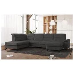 Sit & More Wohnlandschaft SIT & MORE "Astoria U-Form" Sofas Gr. B/H/T: 329cm x 91cm x 225cm, Microfaser, Ottomane links, mit Kopfteilverstellung-mit Armlehnfunktion-mit Relaxfunktion motorisch im Longchair-mit Bettfunktion-mit Stauraum, grau (anthrazit) wahlweise mit motorischer Relaxfunktion