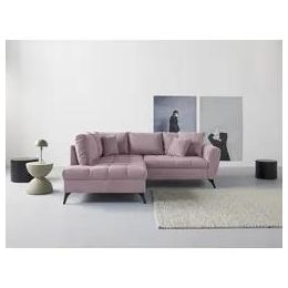 Ecksofa Inosign "Lörby L-Form" Sofas Gr. B/H/T: 224 cm x 90 cm x 191 cm, Luxus-Microfaser weich, Ottomane links, Luxus Microfaser weich, rosa (flamingo) auch mit Aqua clean-Bezug, feine Steppung im Sitzbereich, lose Kissen