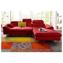 Ecksofa COTTA "Driver L-Form" Sofas Gr. B/H/T: 268cm x 73cm x 169cm, Luxus-Kunstleder, Recamiere rechts, mit Kopfteilverstellung-ohne Bettfunktion und Bettkasten, rot inkl. Kopfteilverstellung, wahlweise mit Bettfunktion