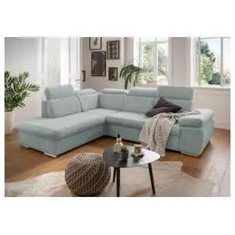 Ecksofa Inosign "Vasto L-Form" Sofas Gr. B/H/T: 283 cm x 102 cm x 228 cm, Cord, Ottomane links, blau (aqua) inkl. Bettfunktion und Bettkasten, Kopfteilfunktion