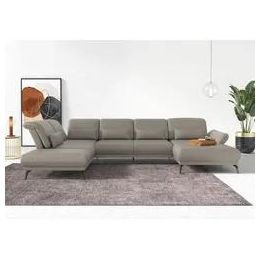 Wohnlandschaft Inosign "Coco U-Form" Sofas Gr. B/H/T: 382 cm x 88 cm x 242 cm, Feincord, mega-Recamiere rechts, mit Sitztiefenverstellung-mit Armteilverstellung-mit Kopfteilverstellung-mit Federkern, grau (steel) Sitztiefen-, Arm- und Kopfteilverstellung, Cord-Bezug, Fußhöhe 15 cm