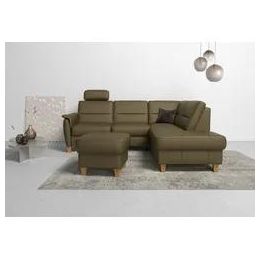 Ecksofa Home Affaire "Palmera L-Form" Sofas Gr. B/H/T: 236 cm x 89 cm x 212 cm, NaturLEDER, Ottomane rechts, mit Bettfunktion-mit Bettkasten-Bett mit Leder bezogen, grün (olive) Federkern, wahlweise mit Bettfunktion und mitohne Stauraum