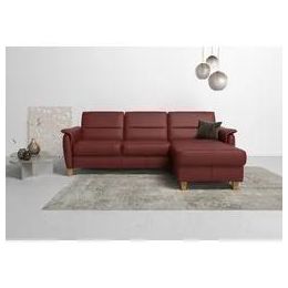 Ecksofa Home Affaire "Palmera L-Form" Sofas Gr. B/H/T: 244cm x 89cm x 163cm, NaturLEDER, Recamiere rechts, ohne Bettfunktion-ohne Bettkasten, rot (merlot) Federkern, wahlweise mit Bettfunktion und mitohne Bettkasten