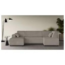 Wohnlandschaft Home Affaire "TAMMO" Sofas Gr. B/H/T: 296 cm x 80 cm x 162 cm, Cord, Recamiere links, grau (taupe) U-Form