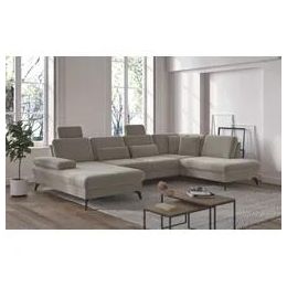 Sit & More Wohnlandschaft SIT & MORE "Morris U-Form inkl. Sitztiefenverstellung" Sofas Gr. B/H/T: 335cm x 82cm x 212cm, Struktur weich, Recamiere links, inkl.Sitztiefenverstellung-inkl. Bettfunktion-mit Bettkasten-mit Armteilfunktion, beige (nature) wahlweise mit Bettfunktion, Bettkasten und Armteilverstellung