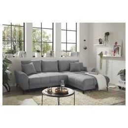 Stella Trading Ecksofa ED EXCITING DESIGN "Bern L-Form" Sofas Gr. B/H/T: 281cm x 91cm x 189cm, Webstoff, Recamiere beidseitig montierbar, inkl. 2 Rückenkissen (67x47)-inkl. 1 Rückenkissen (100x47)-inkl. 2 Zierkissen (40x40)-inkl. 1 Zierkissen (45x45), grau frei im Raum stellbar, mit Bettkasten, Schlaffunktion