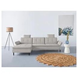 Ecksofa Inosign "Birkholm L-Form" Sofas Gr. B/H/T: 267cm x 83cm x 174cm, Olympia EASY CLEAN, Recamiere links, mit Armlehnfunktion, silberfarben (silber) Armlehnverstellung, auch in Easy Clean Bezug - mit Wasser zu reinigen