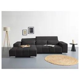 Ecksofa COTTA "Orion L-Form" Sofas Gr. B/H/T: 307cm x 73cm x 186cm, Microfaser, Recamiere links, braun (mud) mit Recamiere, inkl. verstellbaren Kopfstützen und 3 Kissen