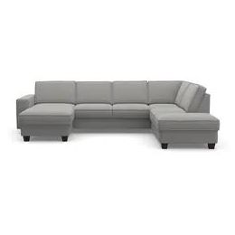 Wohnlandschaft Home Affaire "County U-Form" Sofas Gr. B/H/T: 309 cm x 81 cm x 213 cm, Luxus-Microfaser weich, Ottomane rechts, mit Bettfunktion-mit Bettkasten, silberfarben (silber) wahlweise Ottomane links oder rechts, mit Federkern-Polsterung