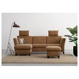 Ecksofa Home Affaire "Trelleborg L-Form" Sofas Gr. B/H/T: 249 cm x 86 cm x 162 cm, Breitcord, Recamiere links, ohne Bettfunktion-ohne Bettkasten, braun (latte) wahlweise mit Bettfunktion und Bettkasten, inkl. Federkern-Polsterung