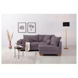 Ecksofa Home Affaire "Helena II, L-Form" Sofas Gr. B/H/T: 227 cm x 77 cm x 190 cm, Cord, Ottomane rechts, mit Bettfunktion, lila (purple) Mit Federkern, wahlweise mit Bett und Taschenfederkern