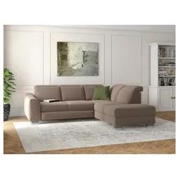 Sit & More Ecksofa SIT&MORE "Dundee L-Form" Sofas Gr. B/H/T: 263 cm x 86 cm x 219 cm, Luxus-Microfaser Paris, Ottomane rechts, mit Kopfteilverstellung-ohne Bettfunktion-ohne Stauraum, grau (taupe) mit Federkern und Edelstahlfüßen, wahlweise Kopfteilverstellung