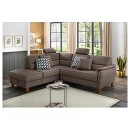 Ecksofa Home Affaire "Palmera L-Form" Sofas Gr. B/H/T: 236 cm x 89 cm x 212 cm, Struktur, Ottomane links, mit Bettfunktion-mit Bettkasten, braun Federkern, wahlweise mit Bettfunktion und mitohne Stauraum