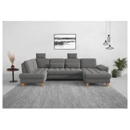 Sit & More Wohnlandschaft SIT&MORE "Westham U-Form" Sofas Gr. B/H/T: 338 cm x 88 cm x 172 cm, Struktur weich, Ottomane links, ohne Federkern-mit Bettfunktion-mit Armteilverstellung-mit Sitztiefenverstellung-mit Bettkasten, grau wahlweise mit Bettfunktion, Bettkasten, Sitztiefenverstellung