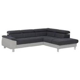 Ecksofa COTTA "Komaris L-Form" Sofas Gr. B/H/T: 249cm x 72cm x 100cm, Kunstleder SOFTLUX-Struktur, Ottomane rechts, ohne Bettfunktion-ohne Bettkasten-ohne RGB-LED-Beleuchtung-mit Kopfteilverstellung, grau (argent/schwarz) inklusive Kopf- bzw. Rückenverstellung, wahlweise Bettfunktion